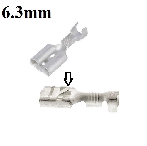 Flat terminal 6.3x0.8mm, FEMALE non-insulated with fixing tongue ...