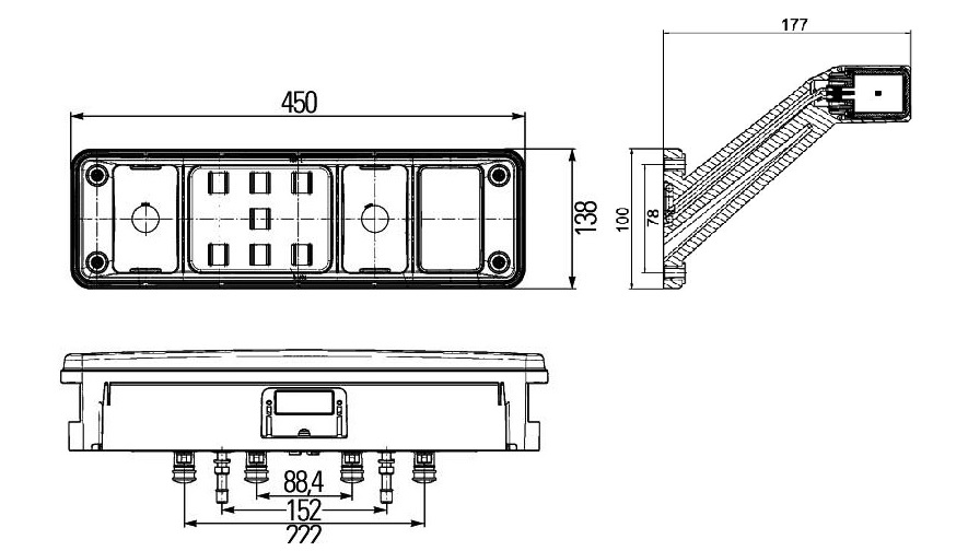 HYBRID rear combination lamp 5 funct., 24V, Krone II WHITE, bulb+LED ...