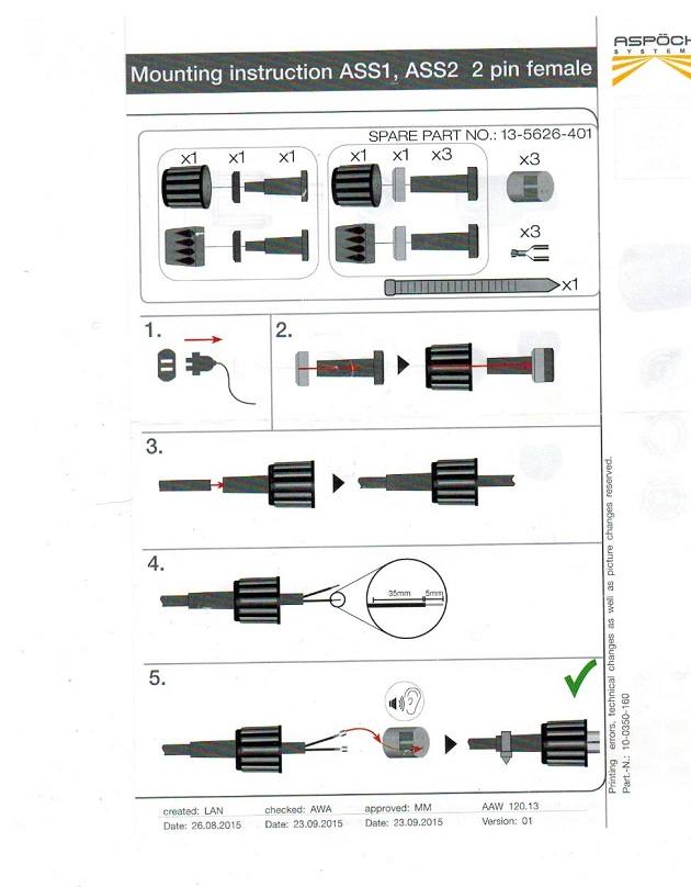2 way female connector ASS1+ASS2, Aspock