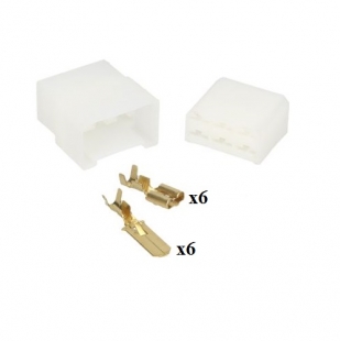 6 way flat terminal connector 6.3mm, white, male+female, SET