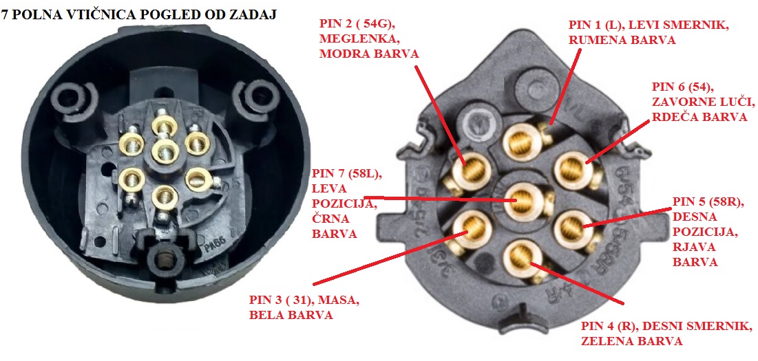 7 pin car socket, screw, 12v, black plastic, Hella